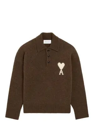 AMI Paris De Coeur Wool Polo Sweater - Brown