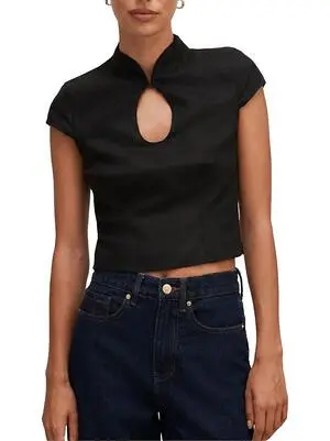 EVER NEW Ayla Keyhole Linen Top - Black