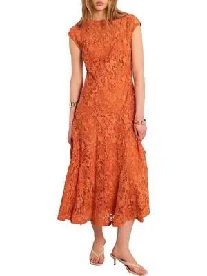 Mint Velvet Sleeveless Applique Lace Midi Dress - Orange