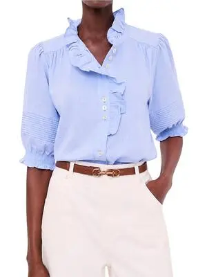MINT VELVET Mint Velvet Cotton Chambray Ruffle Blouse