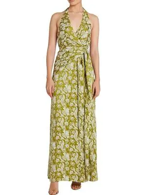 TEMPERLEY LONDON Celine Halter Dress - Chartreuse