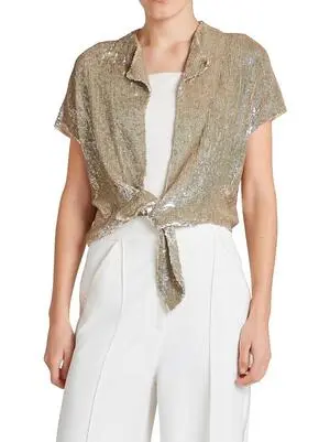 TEMPERLEY LONDON Cropped Sequin Jacket With Tie Waist - Silver