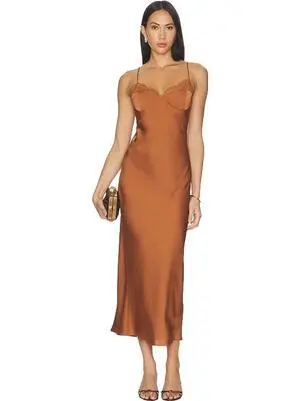 ELODIE THE LABEL Nocturne Satin Slip Dress With Lace Trims - Caramelized