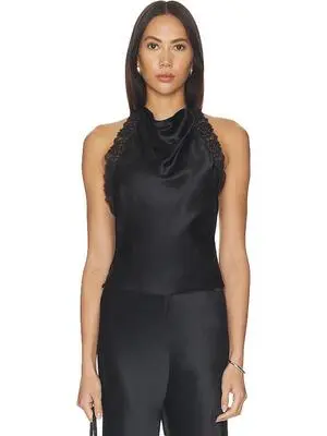 Cami Nyc Lucille Halter Neck Lace Trimmed Silk Top - Black