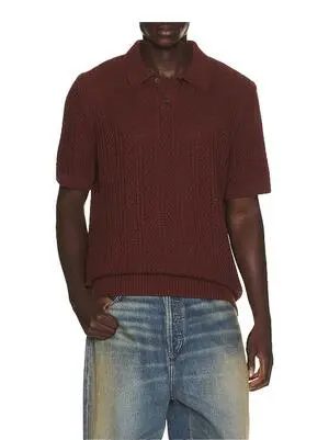 Vince Seed Stitch Rib Short Sleeve Polo Shirt In Red - Deep Satin