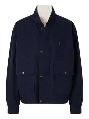 Saint Laurent Cassandre Logo-embroidered Reversible Cotton-canvas Jacket - Navy