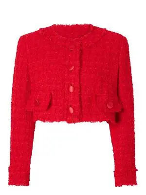 DOLCE & GABBANA DOLCE&GABBANA Cropped Frayed Cotton-Blend Tweed Jacket