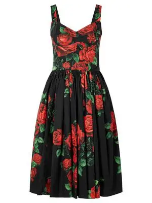 Dolce & Gabbana Floral-print Cotton-poplin Bustier Midi Dress - Black