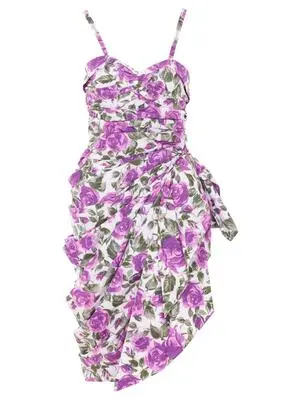 Chloé Bustier Midi Dress With Floral Print And Bow Detail - Purple