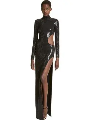 Michael Kors Hand-embroidered Crystal Stretch Cady Cutout Gown In Size By - Black