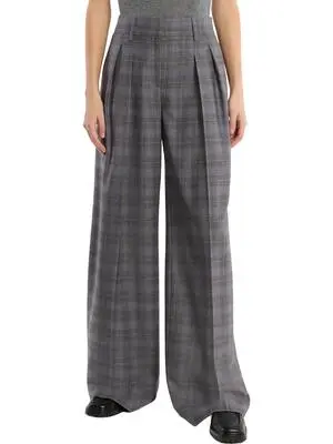 Michael Kors Glen Plaid Wool Pleated Wide-leg Trousers - Grey