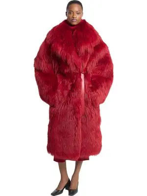 Michael Kors Belted Shearling Coat - Red