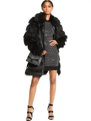 Michael Kors Faux Fur Layered Coat - Black