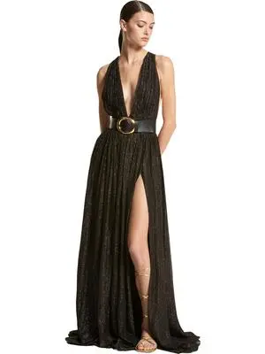 Michael Kors Hutton Metallic Striped Lamé Chiffon Gown In Size By - Black