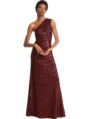 Michael Kors Sequined Stretch Tulle One-shoulder Gown In Size By - Red