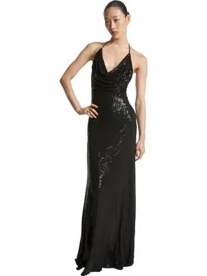Michael Kors Hand-embroidered Sequin Viscose Cowl Gown In Size By - Black