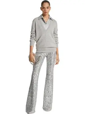Michael Kors Sequined Stretch Tulle Flared Pants - Silver