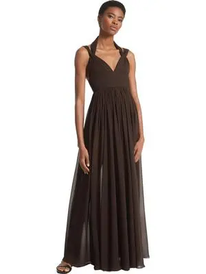 Michael Kors Hand-gathered Silk Chiffon Split-strap Gown In Size By - Brown