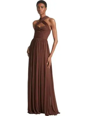 Michael Kors Chiffon Jersey Cross-front Gown In Size By - Brown