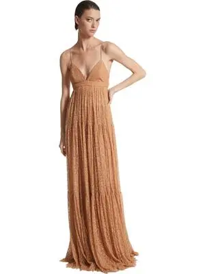 Michael Kors Hand-embroidered Sequin Chantilly Lace Slip Gown In Size By - Black