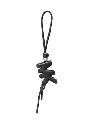 Michael Kors Puffy Logo Leather Bag Charm In By - Black