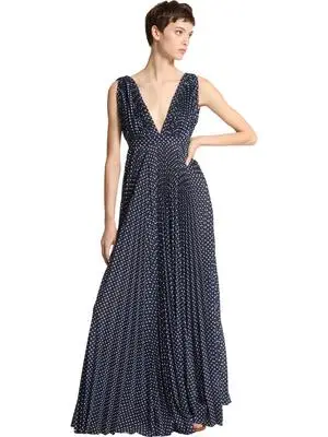 Michael Kors Polka Dot Georgette Gown - Blue