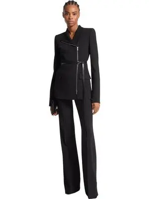 Michael Kors Stretch Wool Crepe Asymmetrical Zip Jacket - Black