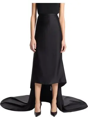 Michael Kors Satin Charmeuse Midi Skirt With Train - Black