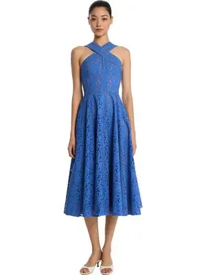 Michael Kors Cotton Eyelet Halter Dress - Blue
