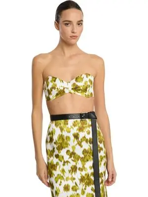 Michael Kors Floral Chiné Satin Duchesse Bandeau Top - Green