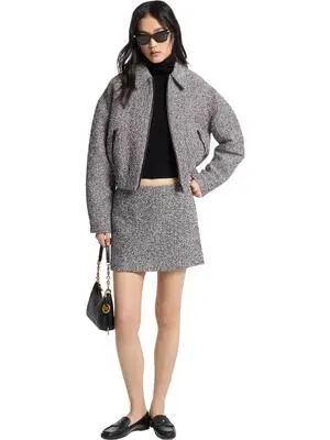 Michael Kors Cotton Blend Tweed Bomber Jacket - Black