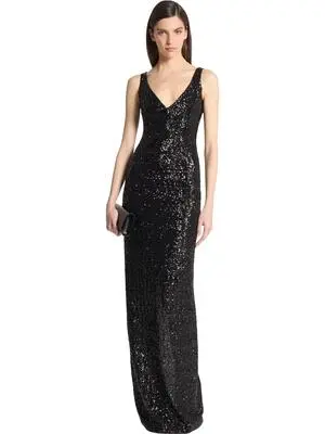 Michael Kors Sequined Stretch Tulle Gown In Size By - Black