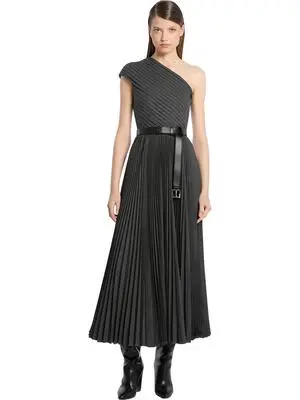 MICHAEL KORS Pleated Stretch Wool One-shoulder Dress In - Size 4 By