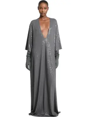 Michael Kors Hand-embroidered Sequin Stretch Jersey Caftan Gown In Size By - Grey