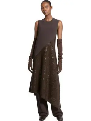 Michael Kors Hand-embroidered Sequin Double Faced Stretch Wool Dress In Size By - Brown