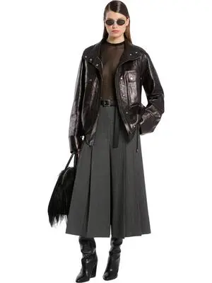 Michael Kors Washed Leather Bomber Jacket - Black