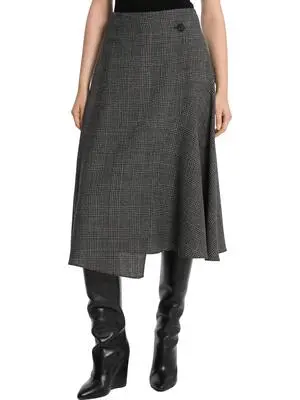 Michael Kors Draped Glen Plaid Virgin Wool Wrap Skirt - Black
