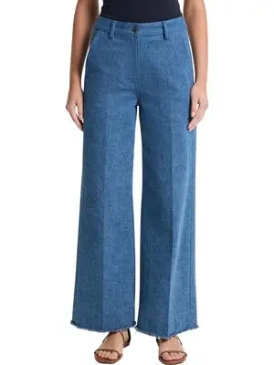 Michael Kors Frayed Denim Cropped Wide-leg Jeans - Blue