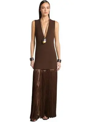 Michael Kors Double Faced Wool Crepe Tassel Dress In Size By - Brown