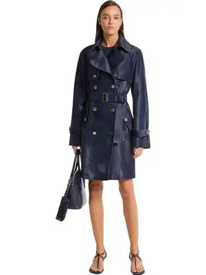Michael Kors Calf Hair Trench Coat - Blue