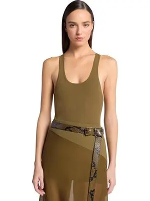 Michael Kors Ribbed Stretch Viscose Bodysuit - Green