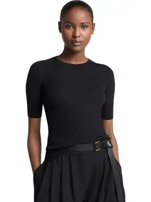 Michael Kors Michael Kors Collection Ribbed Wool Elbow-Sleeve Sweater Black
