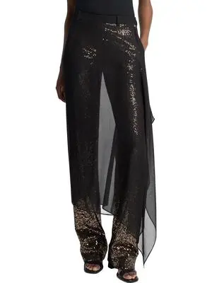 Michael Kors Embellished Wool Crepe And Silk Voile Trousers - Black