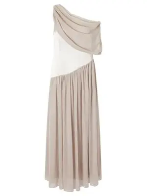ABADIA Gwyneth Asymmetric Draped Georgette Gown - Brown