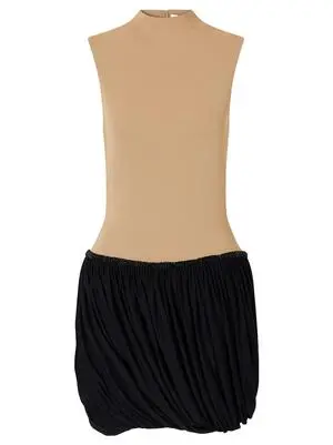 ABADIA Two-tone Draped Mini Dress With Bead Embellishment - Brown