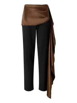 ABADIA Abadiaruffled Satin-trimmed Wool-blend Twill Pants - Black