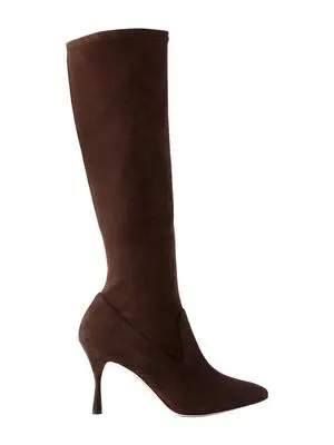 Manolo Blahnik Pamfilo Suede Knee-high Stiletto Boots - Brown