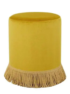 SIX THE RESIDENCE Fringed Velvet Pouf - Gold