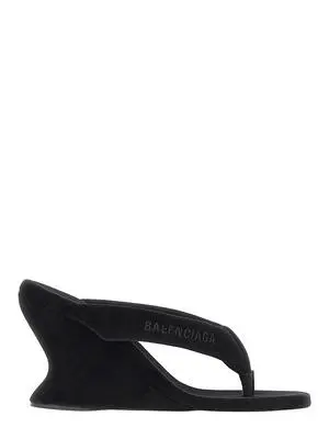 Balenciaga BALENCIAGA Velvet Wedge Thong Sandals Black