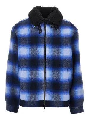 Balenciaga Check Flannel Jacket With Detachable Shearling Collar - Blue